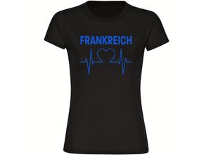 4068859308919 - multifanshop Damen T-Shirt - Frankreich - Herzschlag - Druck blau - Frauen