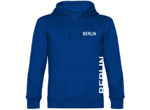 4068859013868 - multifanshop Kapuzen Sweatshirt - Berlin blau - Brust & Seite - Druck weiß - Hoodie
