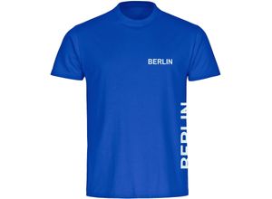 4068859013127 - multifanshop Herren T-Shirt - Berlin blau - Brust & Seite - Druck weiß - Männer
