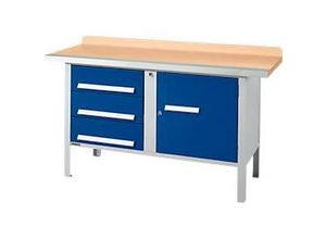 4051273775559 - Kastenwerkbank Select PWi 150-4 Buche-Multiplexplatte mit Stahlkante bis 750 kg B 1500 x T 700 x H 840 mm Enzianblau Weißaluminium