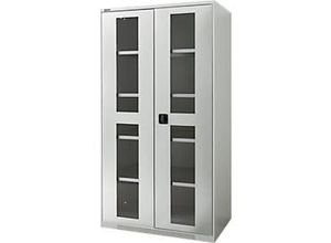 4051273769510 - Genius Flügeltürenschrank FS Stahl Sichtfenster Lüftungslöcher B 1055 x T 620 x H 1950 mm 5 OH Lichtgrau Lichtgrau bis 500 kg