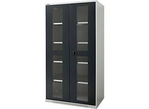 4051273769534 - Genius Flügeltürenschrank FS Stahl Sichtfenster Lüftungslöcher B 1055 x T 620 x H 1950 mm 5 OH Lichtgrau Anthrazitgrau bis 500 kg