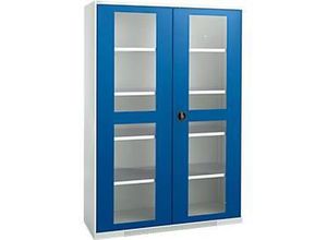 4051273769466 - Genius Flügeltürenschrank FS Stahl Sichtfenster Lüftungslöcher B 1343 x T 620 x H 1950 mm 5 OH Lichtgrau Enzianblau bis 750 kg