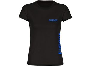4068859302962 - multifanshop Damen T-Shirt - Europa - Brust & Seite - Druck blau - Frauen
