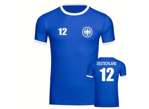 4068859270322 - multifanshop Kontrast T-Shirt - Deutschland - Adler Retro Trikot 12 - Druck weiß - Männer