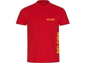 4068859281250 - multifanshop Herren T-Shirt - Belgien - Brust & Seite - Druck gelb - Männer