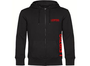 4068859082116 - multifanshop Kapuzen Sweatshirt Jacke - Leipzig - Brust & Seite - Druck rot - Sweat