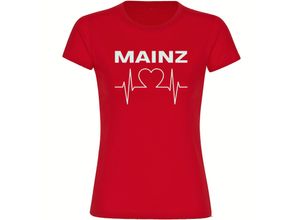 4068859114152 - multifanshop Damen T-Shirt - Mainz - Herzschlag - Druck weiß - Frauen
