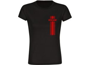 4068859121365 - multifanshop Damen T-Shirt - Düsseldorf - Streifen - Druck rot - Frauen