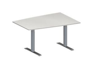 4251898815399 - Genius Konferenztisch MODENA FLEX Tonne T-Fuß Rechteckrohr B 1400 x T 1000 x H 650-850 mm lichtgrau weißaluminium RAL 9006