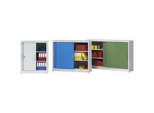 4061753034199 - eurokraft pro Schiebetürschrank Höhe 1200 mm mit 2 Fachböden HxB 1200 x 1000 mm Tiefe 420 mm Türen resedagrün RAL 6011