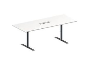 4251898817287 - Genius Konferenztisch MODENA FLEX 6-fach Anschluss Rechteck T-Fuß Rundrohr B 2000 x T 800 x H 650-850 mm weiß weißalu