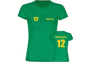 4068859286118 - multifanshop Damen T-Shirt - Brasilien - Trikot Nummer 12 - Druck gelb - Frauen