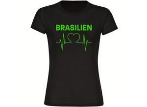 4068859286453 - multifanshop Damen T-Shirt - Brasilien - Herzschlag - Druck gelb - Frauen
