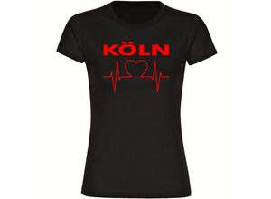 4068859110703 - multifanshop Damen T-Shirt - Köln - Herzschlag - Druck rot - Frauen