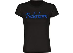 4068859068134 - multifanshop Damen T-Shirt - Paderborn - Schriftzug - Druck blau - Frauen