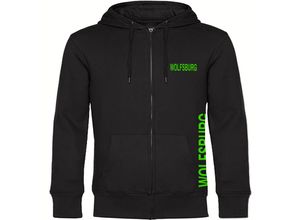 4068859168728 - multifanshop Kapuzen Sweatshirt Jacke - Wolfsburg - Brust & Seite - Druck grün - Sweat