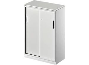 4051273739926 - Genius Schiebetürenschrank TETRIS SOLID 3 OH 2 Fachböden B 800 mm 19 mm Abdeckplatte lichtgrau weißalu