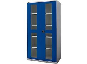 4051273769190 - Genius Flügeltürenschrank FS Stahl Sichtfenster Lüftungslöcher B 1055 x T 520 x H 1950 mm 5 OH Weißalu Enzianblau bis 500 kg