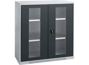 4051273768964 - Genius Flügeltürenschrank FS Stahl Sichtfenster Lüftungslöcher B 1055 x T 520 x H 1105 mm 3 OH Weißalu Anthrazitgrau bis 300 kg