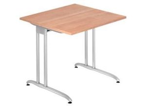 4032062015049 - HAMMERBACHER BS08 Schreibtisch nussbaum quadratisch C-Fuß-Gestell silber 800 x 800 cm