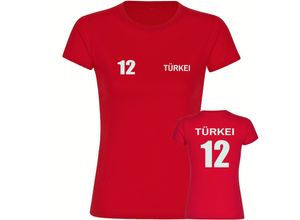 4068859475277 - multifanshop Damen T-Shirt - Türkei - Trikot Nummer 12 - Druck weiß - Frauen