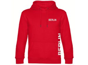 4068859073435 - multifanshop Kapuzen Sweatshirt - Berlin rot - Brust & Seite - Druck weiß - Hoodie