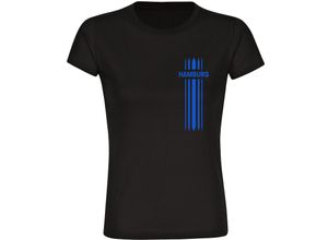 4068859008567 - multifanshop Damen T-Shirt - Hamburg - Streifen - Druck blau - Frauen