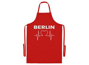 4068859104801 - multifanshop Grillschürze - Berlin rot - Herzschlag - Druck weiß - Schürze
