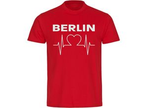 4068859103798 - multifanshop Herren T-Shirt - Berlin rot - Herzschlag - Druck weiß - Männer