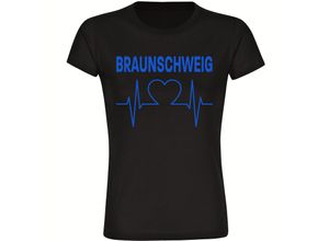 4068859200428 - multifanshop Damen T-Shirt - Braunschweig - Herzschlag - Druck blau - Frauen