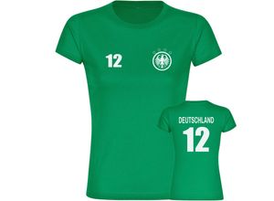 4068859269364 - multifanshop Damen T-Shirt - Deutschland - Adler Retro Trikot 12 - Druck weiß - Frauen