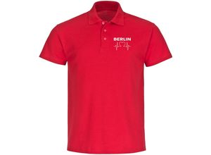 4068859104191 - multifanshop Poloshirt - Berlin rot - Herzschlag - Druck weiß - Polo