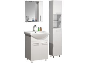 4051814427640 - 4-tlg Waschplatz Waschtisch Badmöbel Set Waschbecken Spiegeschrank Hochschrank Drehtüren Lisalo M