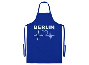 4068859032838 - multifanshop Grillschürze - Berlin blau - Herzschlag - Druck weiß - Schürze