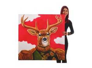4057651056074 - Wandbild Hirsch 100% handgemaltes Ölgemälde Gemälde XL 100x100cm