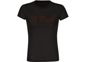 4068859197254 - multifanshop Damen T-Shirt - St Pauli - Schriftzug - Druck braun - Frauen