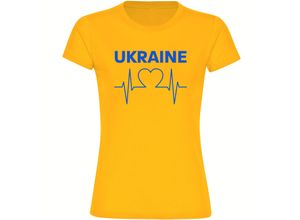 4068859298319 - multifanshop Damen T-Shirt - Ukraine - Herzschlag - Druck blau - Frauen