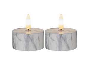 Kerzen-Set Flamme Marble, 2 Stück, Teelichter, Mamor-Design, led, Timer, Warmweiß, 6 cm - Star Trading