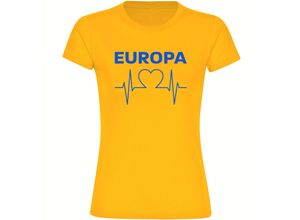 4068859303747 - multifanshop Damen T-Shirt - Europa - Herzschlag - Druck blau - Frauen