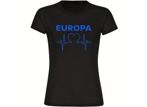 4068859303631 - multifanshop Damen T-Shirt - Europa - Herzschlag - Druck blau - Frauen