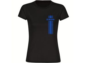 4068859303877 - multifanshop Damen T-Shirt - Europa - Streifen - Druck blau - Frauen