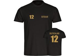 4068859247591 - multifanshop Herren T-Shirt - Deutschland - Trikot Nummer 12 Gold - Druck gold metallic - Männer