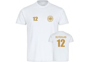 4068859252564 - multifanshop Herren T-Shirt - Deutschland - Adler Retro Trikot 12 Gold - Druck gold metallic - Männer