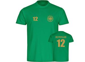 4068859252816 - multifanshop Herren T-Shirt - Deutschland - Adler Retro Trikot 12 Gold - Druck gold metallic - Männer