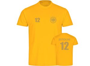 4068859252793 - multifanshop Herren T-Shirt - Deutschland - Adler Retro Trikot 12 Gold - Druck gold metallic - Männer