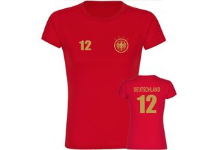 4068859267513 - multifanshop Damen T-Shirt - Deutschland - Adler Retro Trikot 12 Gold - Druck gold metallic - Frauen