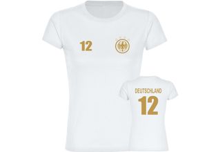 4068859263270 - multifanshop Damen T-Shirt - Deutschland - Adler Retro Trikot 12 Gold - Druck gold metallic - Frauen