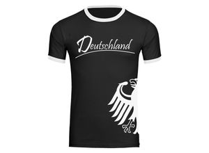 4068859264079 - multifanshop Kontrast T-Shirt - Deutschland - Adler seitlich - Druck weiß - Männer