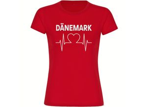 4068859225117 - multifanshop Damen T-Shirt - Dänemark - Herzschlag - Druck weiß - Frauen